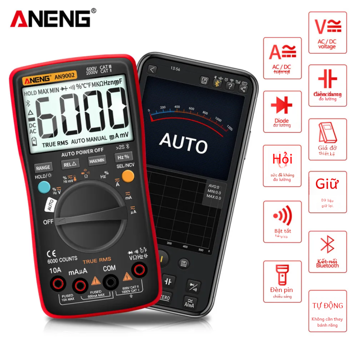 ANENG AN9002 Bluetooth Vạn Năng Kỹ Thuật Số 6000 Tính Chuyên Nghiệp MultimetroTrue RMS AC/DC ...