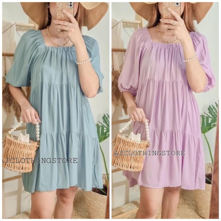 SUZY SQUARE NECK BABY DOLL DRESS up to xl (Challis Fabric) | Lazada PH