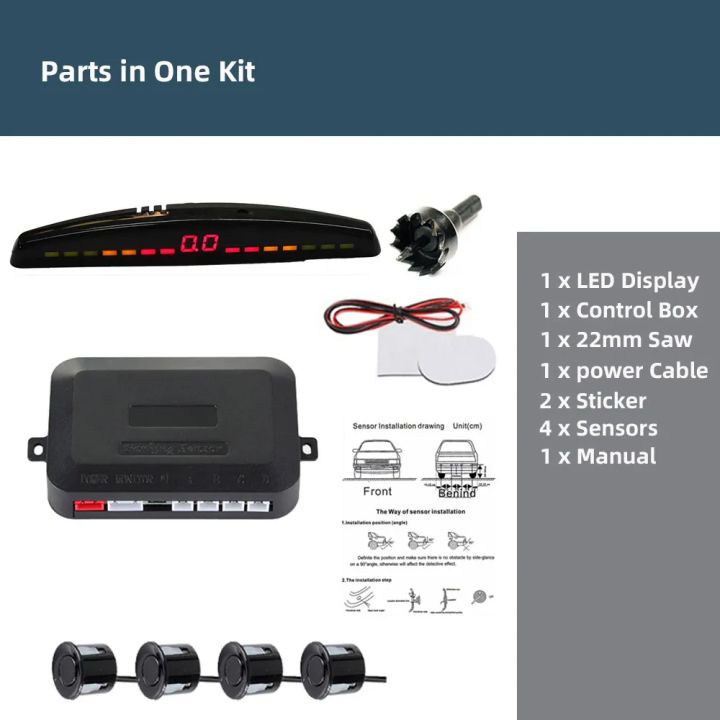 Reversing Sensor Kit LED Display 22mm 4 Sensors Backlight Reverse Radar ...