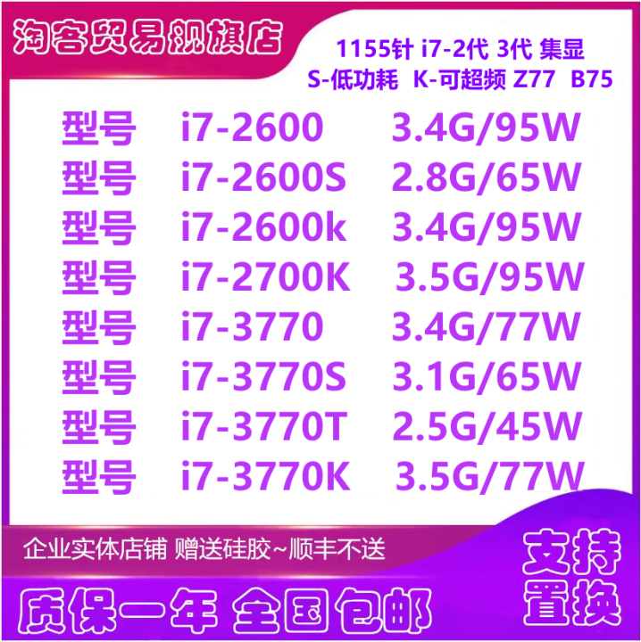 Intel I7 2600 3770 K 3770S 3770T Quad Core CPU 1155 Pin LGA Processor ...