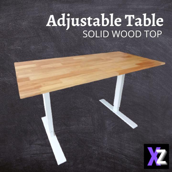 Height Adjustable Table Stand Solid Wood Top Rubberwood Table top | Lazada
