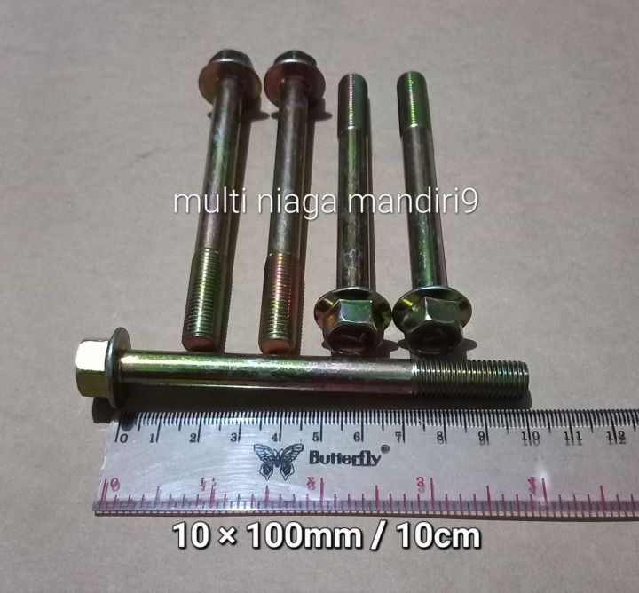 ( satuan ) baut 14 topi / flange bolt m10 × 100mm bahan baja kuning kunci 14mm / baut flange ...