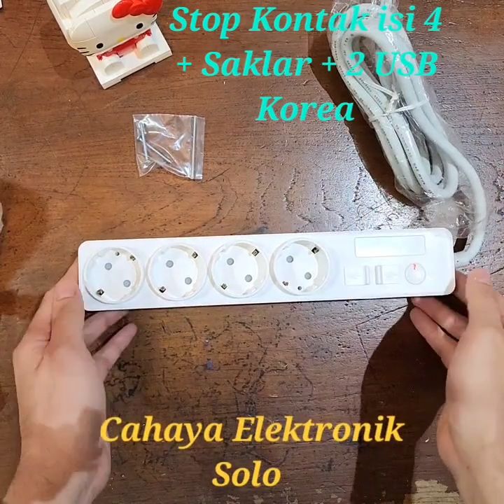 Stop Kontak isi 4 Lubang Korea IOT 2 USB port Saklar Colokan Extension ...