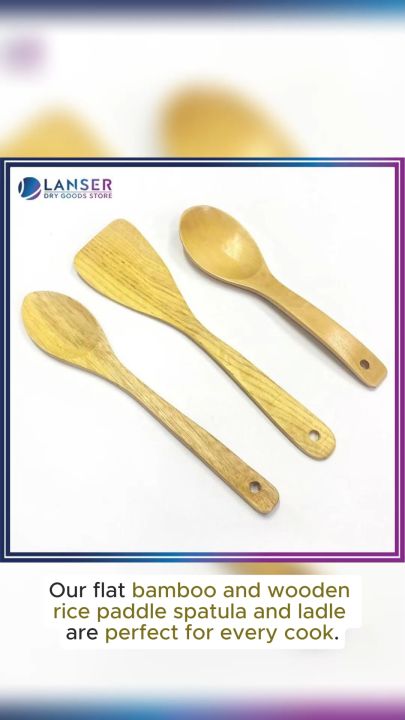 Flat bamboo/Wooden Rice Paddle Spatula/laddle Natural bamboo/Wood ...