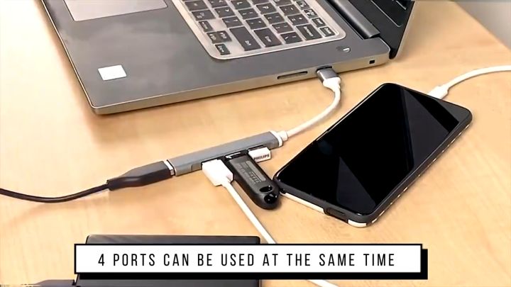Type C 2in1 To 4 Usb Hub Expander Ultra Thin Mini Portable 4 Port Usb 3