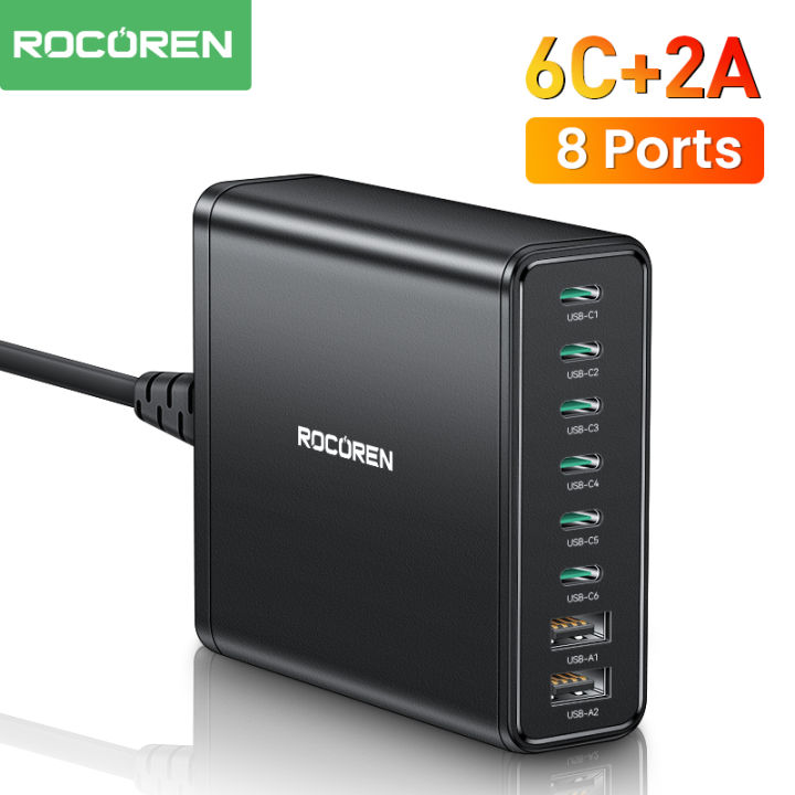 Rocoren 200W USB C Desktop Charger 8 Ports GaN PD Fast Charger USB ...