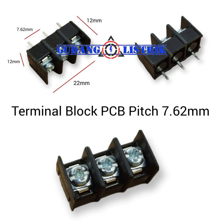 Terminal Blok Block 3 Pin PCB 3 Pole Screw Pitch 7.62mm Cable Connector ...