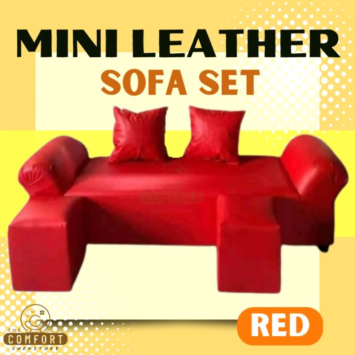 MINI leather Sofa SET w/ 2 pillows and 2 stool | Lazada PH