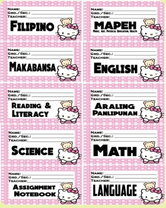 Kids Set Notebook Subject Sticker Label 10pcs | Printed in waterproof ...