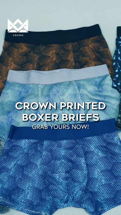 Crown Printed Boxer Brief for Men Set of 3 Random Colors Garterized ...