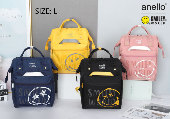 พร้อมส่ง anello x SMILEY กระเป๋าเป้แฟชั่น ช่องใหญ่ใส่ของได้เยอะ ผ้ากัน ...