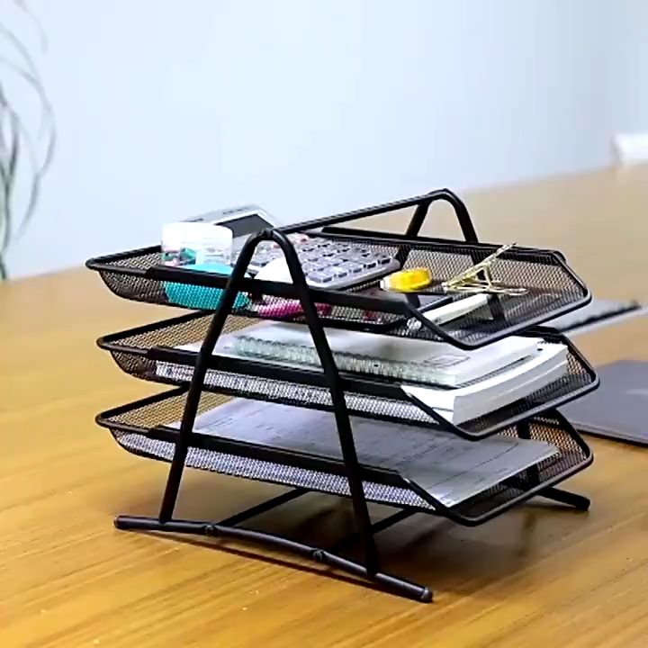 Tray Besi Susun Desk Organizer Rak Buku Kertas Dokumen Elevated Letter ...