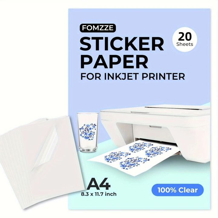 Crystal 100% Clear Printable Vinyl Sticker Paper for Inkjet Printer, A4 ...