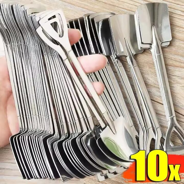 10Pcs Wholesale Stainless Steel Shovel Spoon Mini Coffee Teaspoon Fruit ...