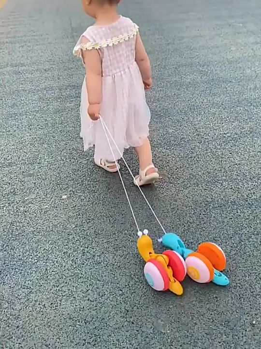 Ekana Pull String Cartoon Snail Car Toy with Light and Music Baby Crawl ...