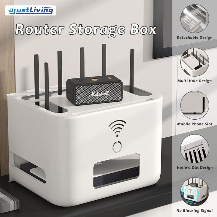 JustLiving 2 Tiers Desktop WiFi Router Storage Box Plastic ...