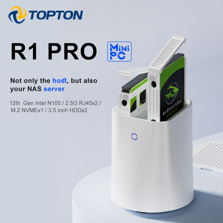 Topton 2-Bay NAS R1 PRO Gen 12th Intel N100เครือข่ายที่เชื่อมต่อซีดีเซิร์ฟเวอร์เราเตอร์ไฟร์วอ ...