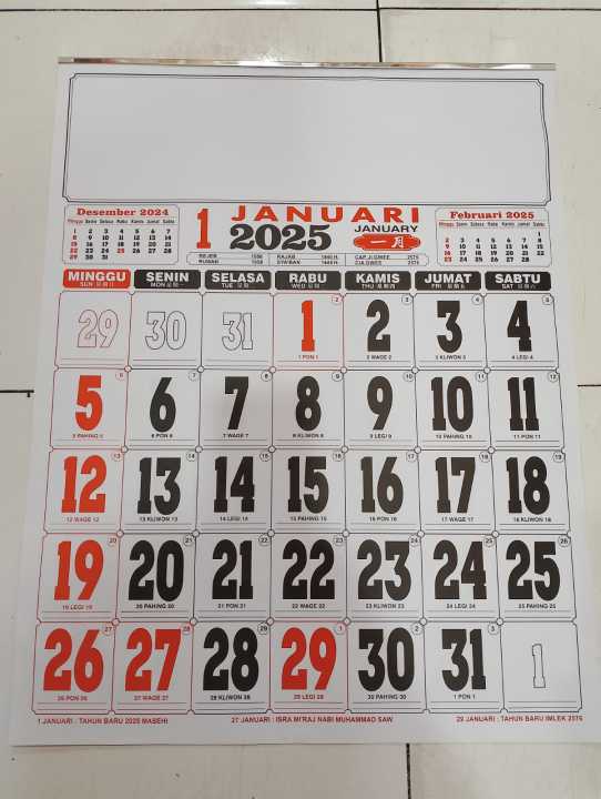 kalender dinding ukuran jumbo 2025 / kalender kerja 1 bulanan angka ...