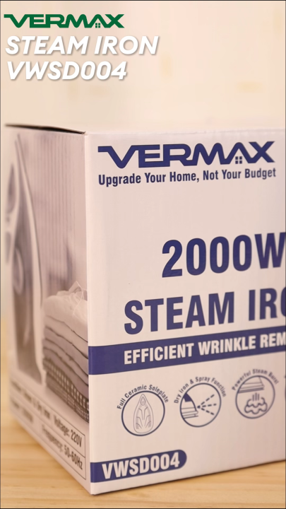 Vermax 2 in 1 Dry Iron Steam 2000W Fast Heat 3-Temp & Ceramic Smooth ...