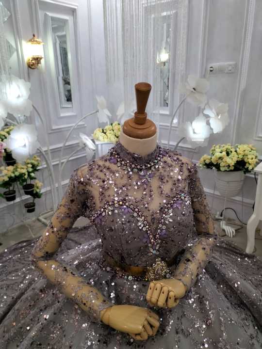 baju gaun pengantin wedding dress warna ungu taro | Lazada Indonesia