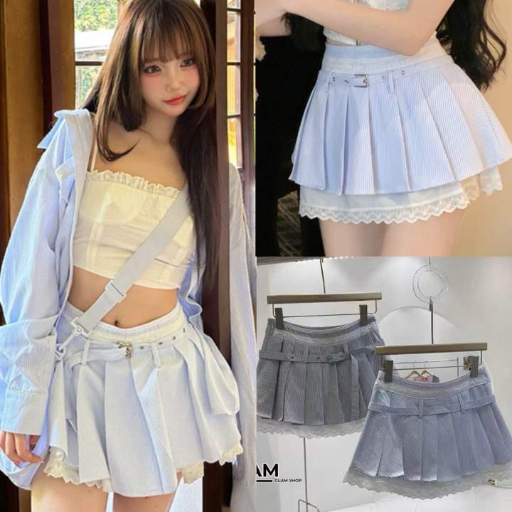 ℬ𝑒𝓇𝓇𝓎.𝒸𝓁𝑜𝓉𝒽𝒾𝓃𝑔 กระโปรงอัดจีบรอบตัว แต่งชายและขอบเอวลูกไม้ มีซับใน GM ...