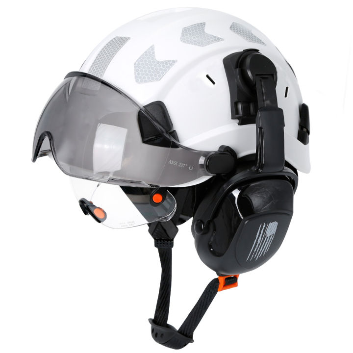 Safety Helmet With Visors Built In Goggles Earmuff Noise Reduction ...