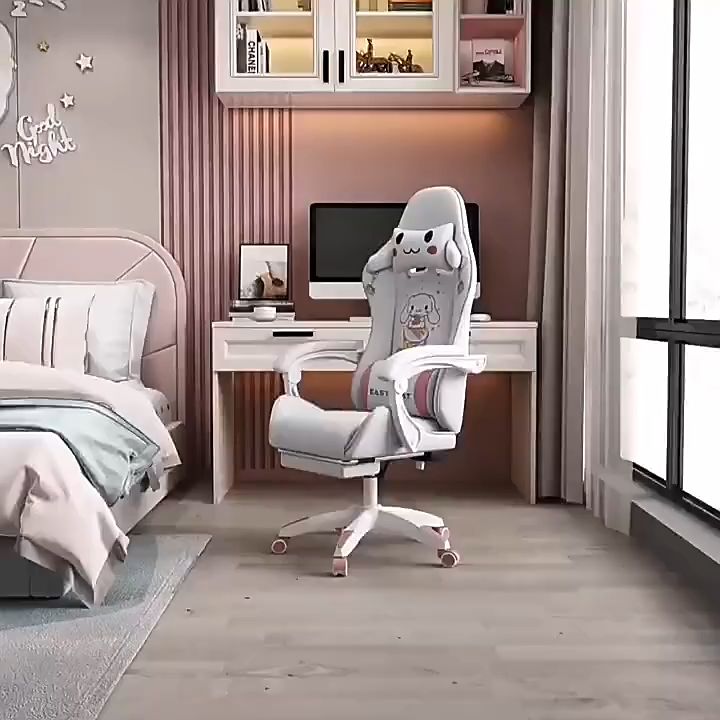 Racing Chair Gaming Chair with Cute Anime Patterns Pink and White ...