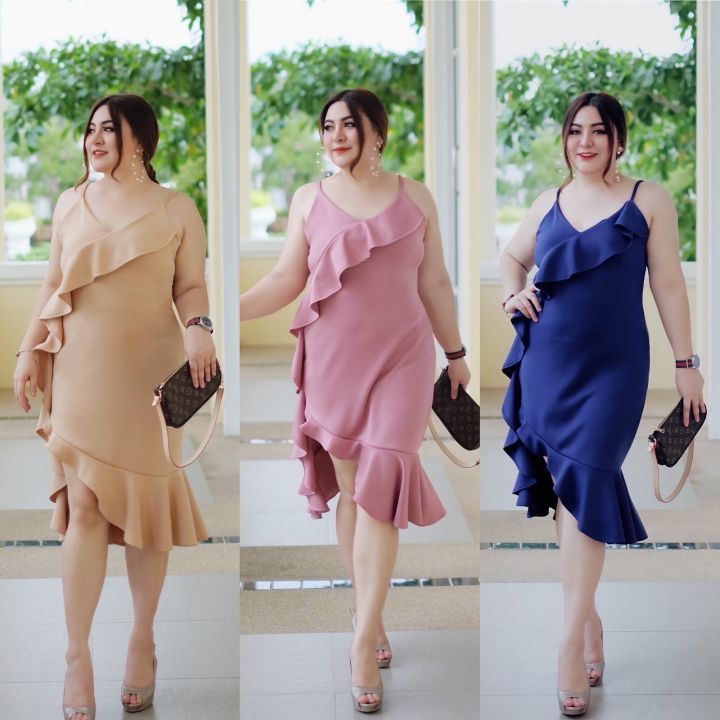 ชุดเดรส ชุดออกงาน เดรสสาวอวบ อ้วน Bigsize Oversize Plussize ผ้ามิลิน | Lazada.co.th
