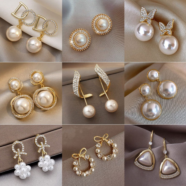 Korean S925 Pearl Earrings Women's Temperament Retro Studs Earring ...