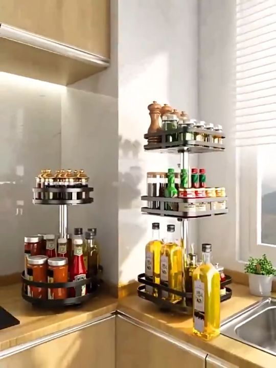 360 Rotating Spice Rack 1 2 3 Tier Stainless Steel Kitchen Storage ...