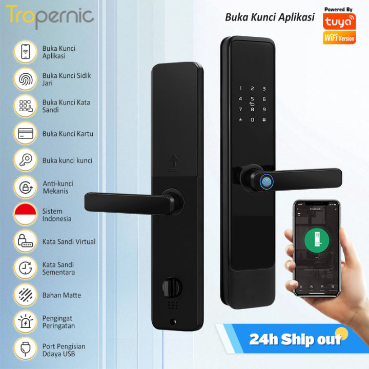 【Panel Matte】Tuya Smart Door Lock Fingerprint Kunci Pintu Rumah ...