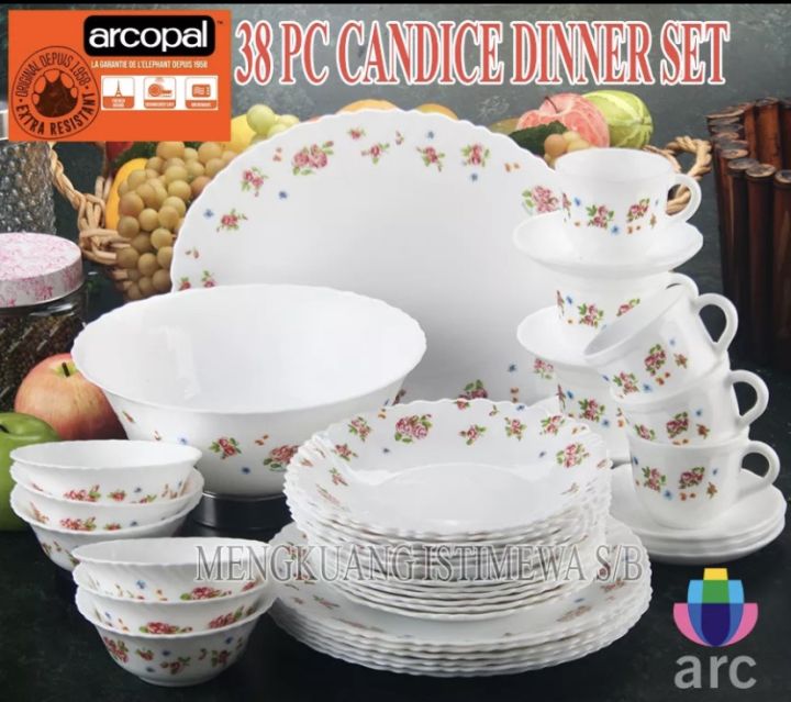 HOT🔥LANGKAWI ORIGINAL ARCOPAL 38PCS DINNER SET/SET PINGGAN MAKAN/SET ...