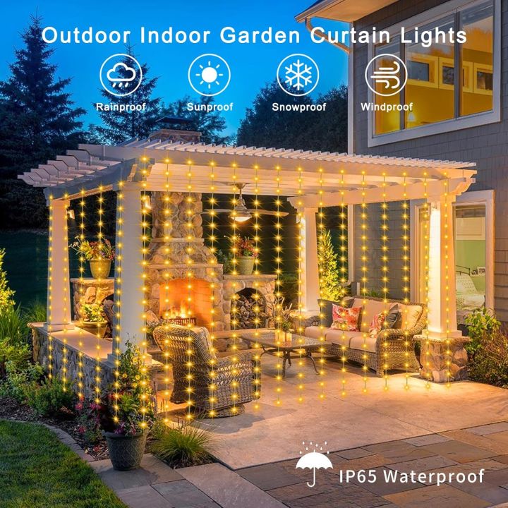 300 LED Solar Courtyard Curtain Lights Outdoor Waterproof Fairy String ...