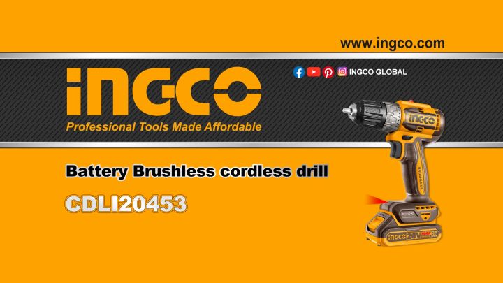 Ingco Lithium-Ion 20V Brushless Cordless Drill 2-Speed Gear with LED ...