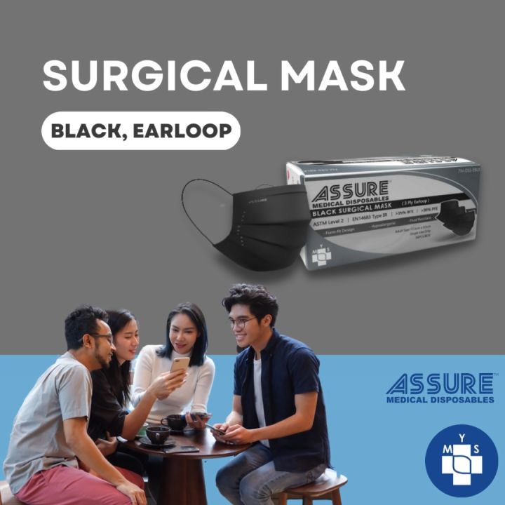 ASSURE Black Surgical Face Mask 3-Ply With Ear- Loop, 50'S/Box | Lazada ...