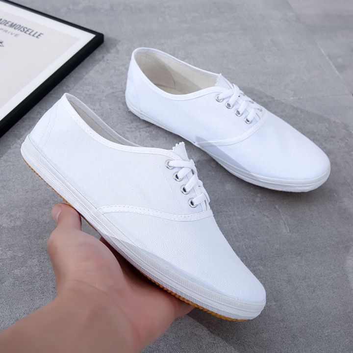 White Canvas Sneakers Men's Performance Gymnastics Morning Exercise ...