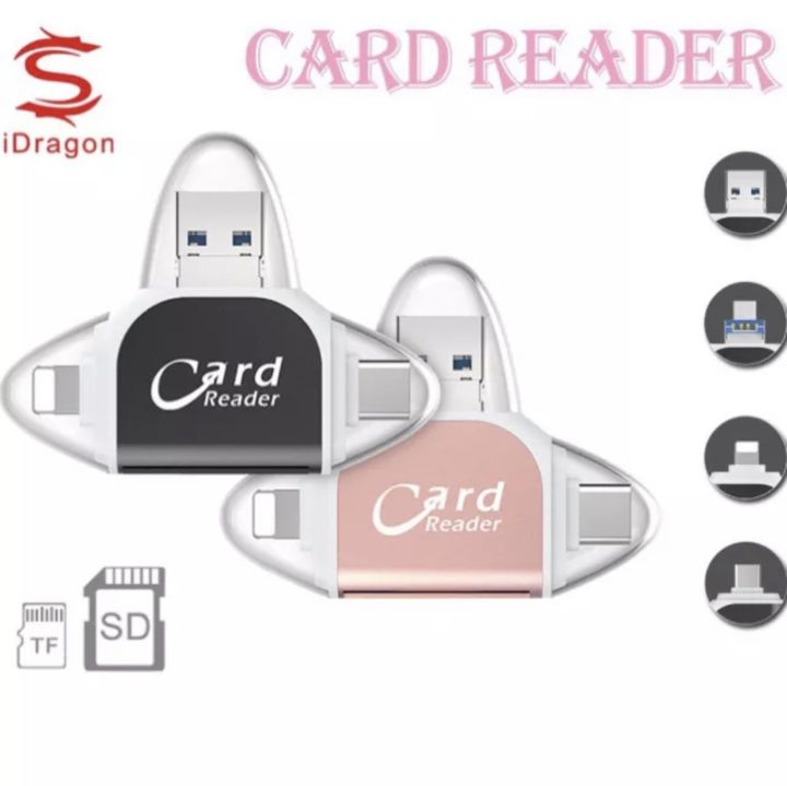 การ์ดรีดเดอร์ iDragon(รุ่นR015)- (หัว3ทาง)Card Reader 4in1 SD TF Type C ...