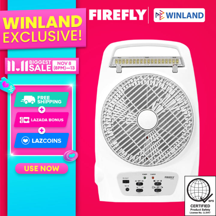 Firefly by Winland 8” Oscillating 2-Speed Electric Fan with 18 LED Desk ...