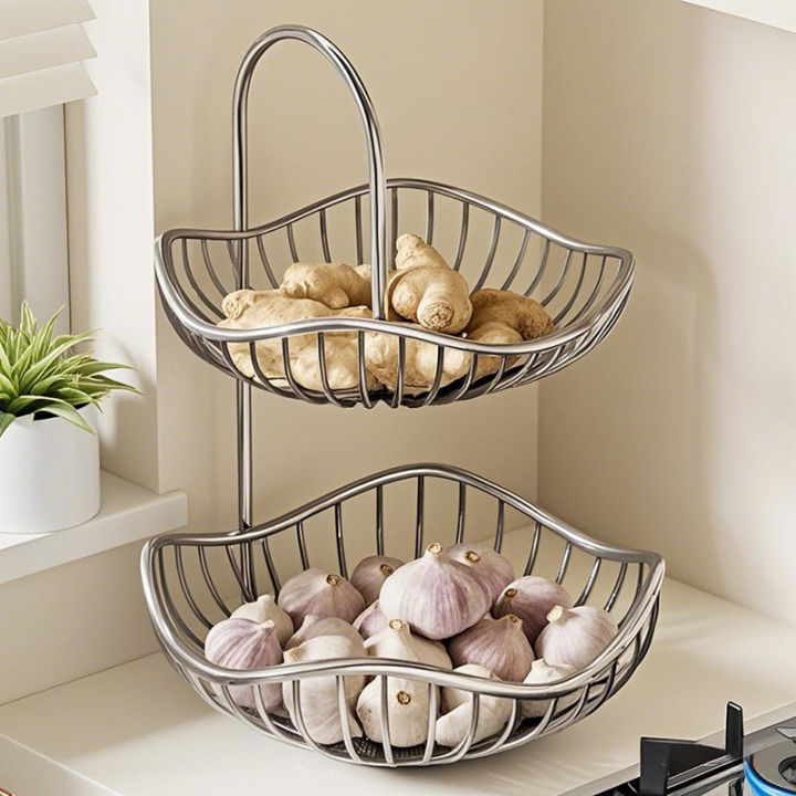 Modern Simplicity Iron Kitchen Storage Rack for Onion Garlic Ginger ...