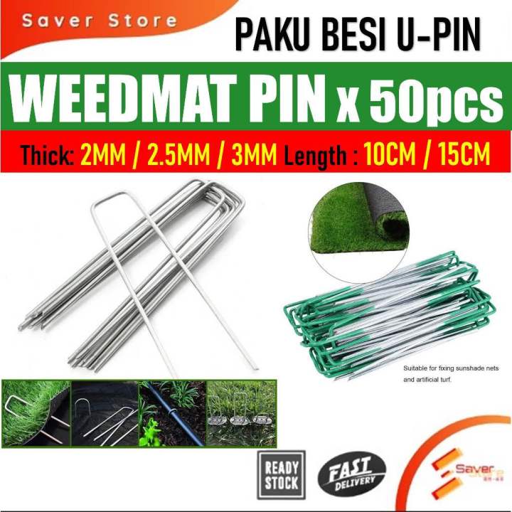 50pcs DIY Metal U Pins Galvanised Artificial Grass Turf Mat Pegs ...