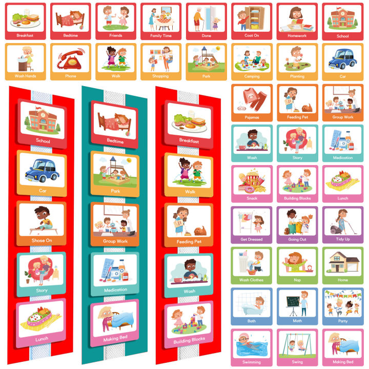 60 Pcs Visual Schedule Visual Wall Planner Daily Routine Chart for Kids ...