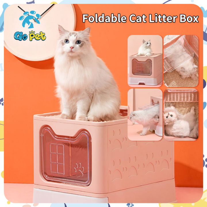 Foldable Cat Litter Box Large Size Semi -Closure Cat Litter Boxes with ...