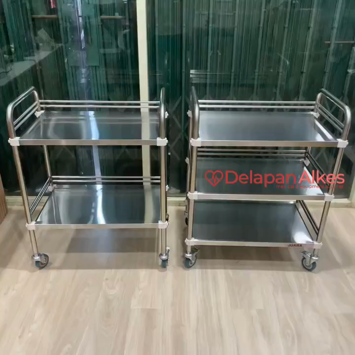 Juara Troli Instrumen Stainless 2 / 3 Tingkat Rak Susun Medis Trolley ...