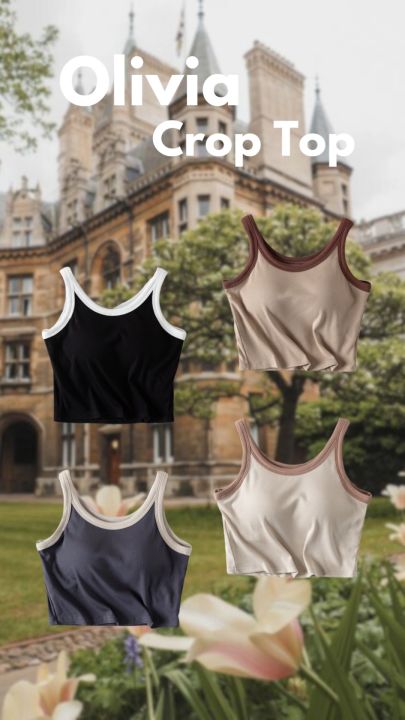 Olivia Crop Top เสื้อครอป ทูโทน มีซัพฟองน้ำ 2in1 มีบราในตัว | Lazada.co.th