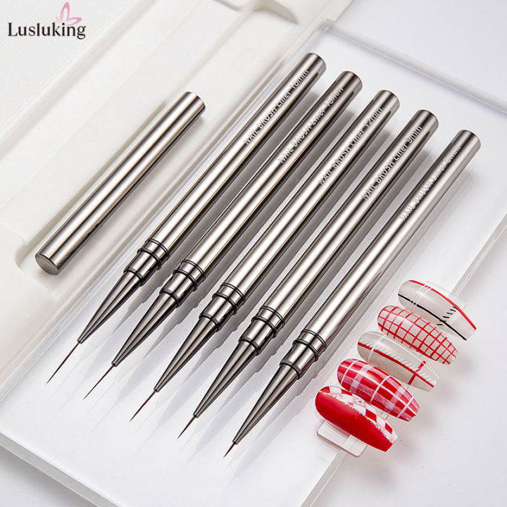 Lusluking Nail Art Liner Metal Copper Handle Hand Painted Brush Acrylic ...