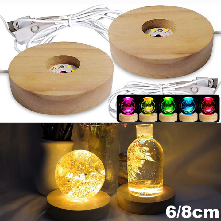 Wood Desktop Decorative Lights Base Night Light Wooden LED USB RGB ...