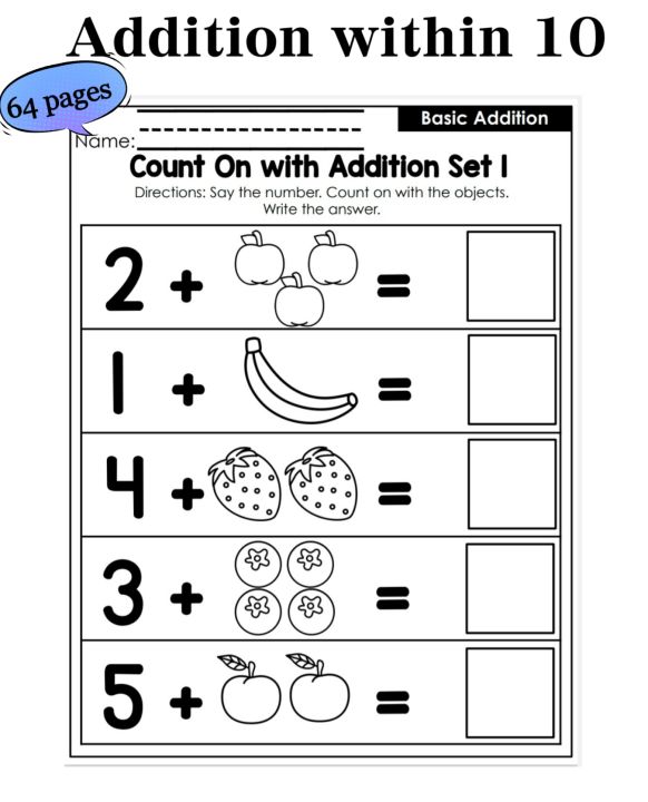 Mathematics Worksheet For Kindergarten Addition Basic Worksheet ...