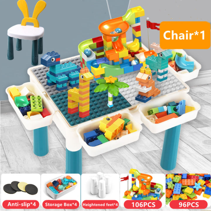 Kid's Toys Building Blocks Table and Chair Set with Blocks Table Build ...