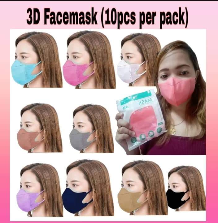 3D Facemask ( 10pcs Per Pack) Breathable/High Filtration/Stylish/Face ...