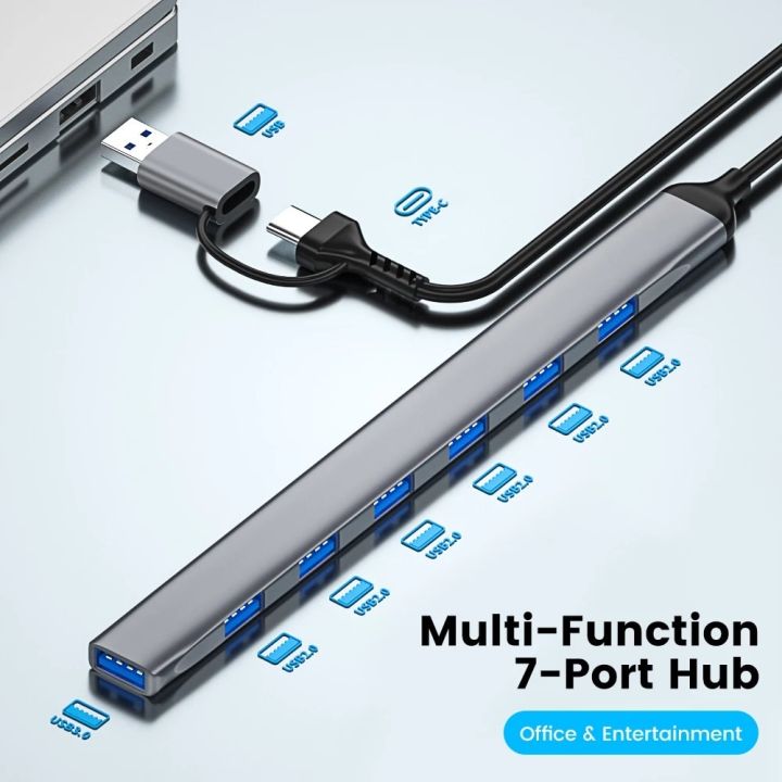 7 in 1 USB Type C HUB 7 Port USB3.0 2.0 Multi Splitter Extender USBC ...